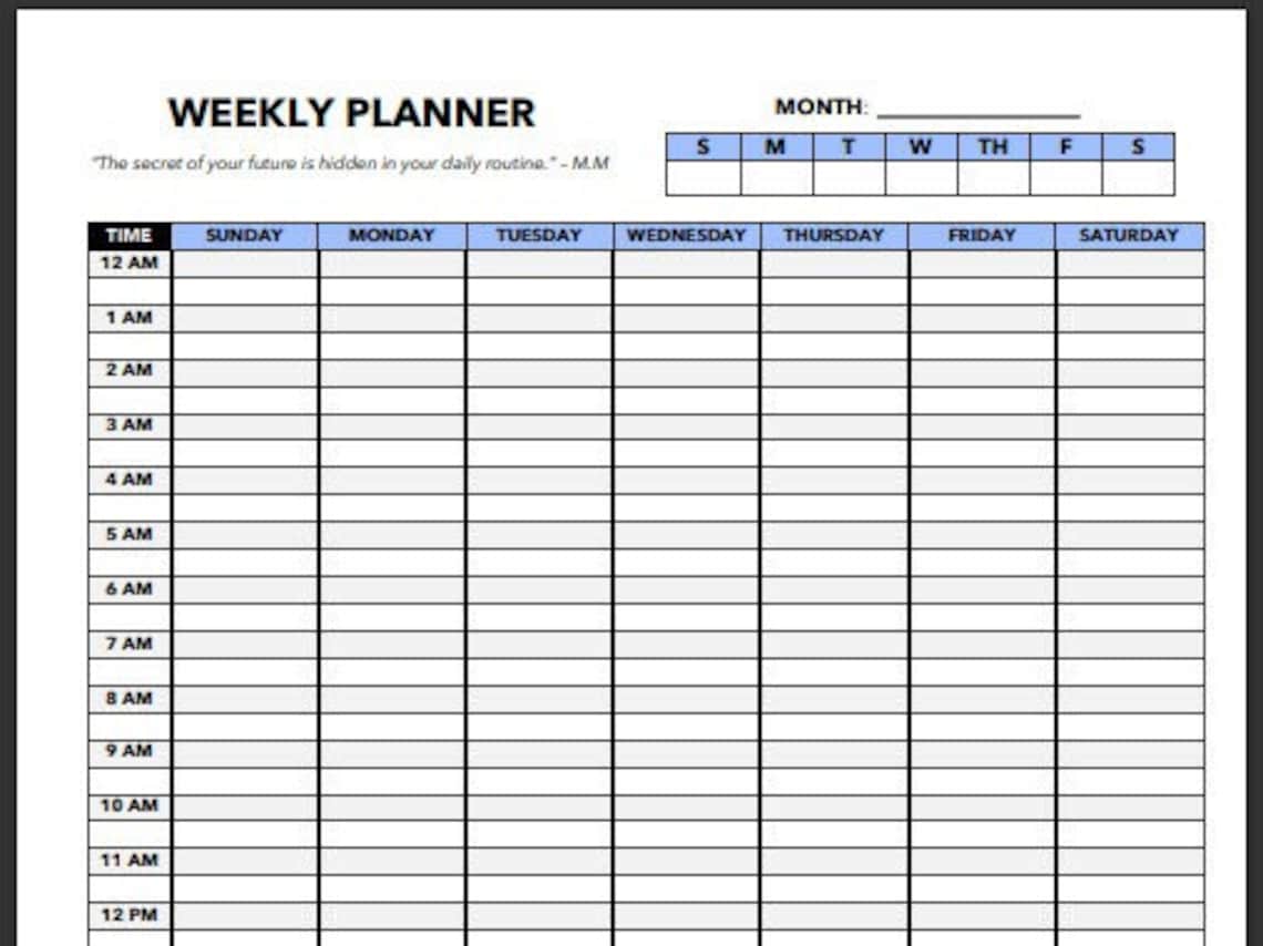 Weekly Time Planner 24 Hours - Etsy