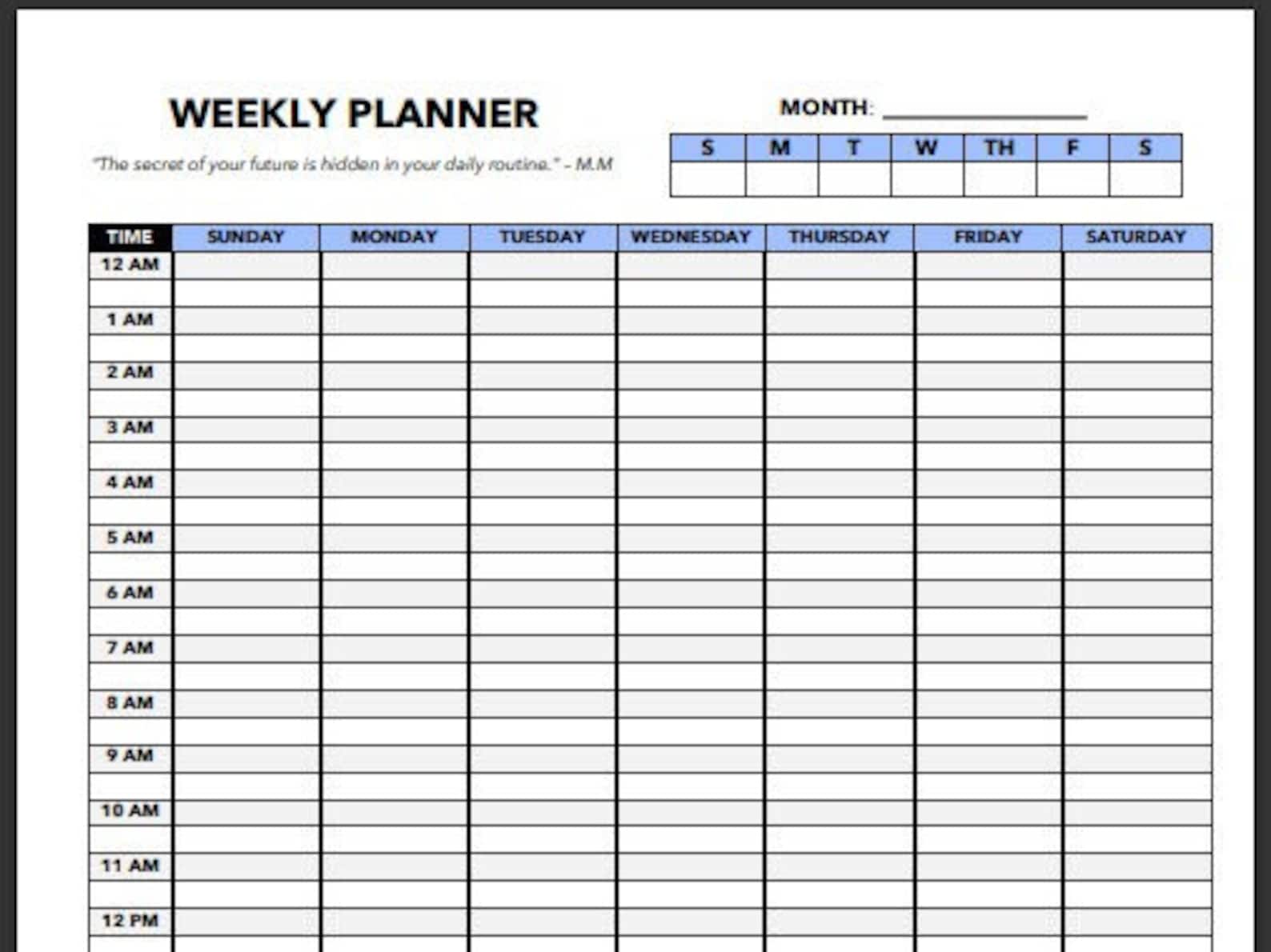 Weekly Time Planner (24 Hours) - Etsy