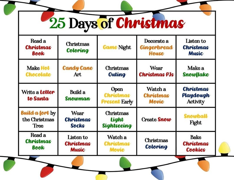 25 Days of Christmas Activity List - Etsy