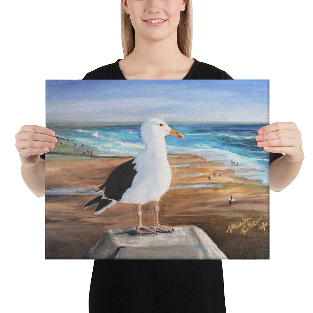 Art & Collectibles Acrylic Painting Oceanside Pier Henry the Seagull by ...