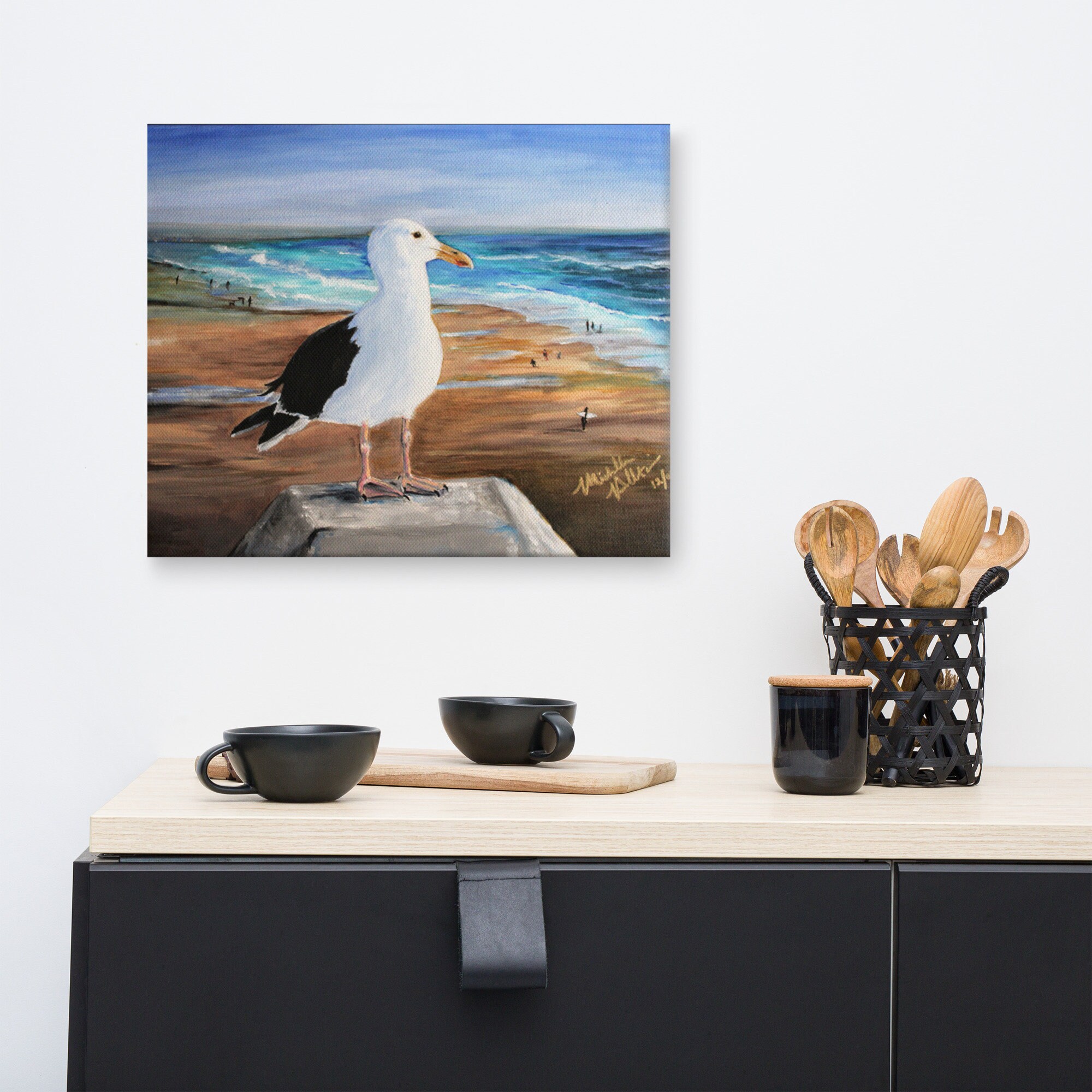 Art & Collectibles Acrylic Painting Oceanside Pier Henry the Seagull by ...