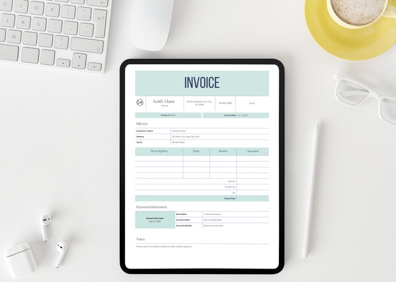 Invoice Template | Small Business Invoice Editable | Digital Download ...