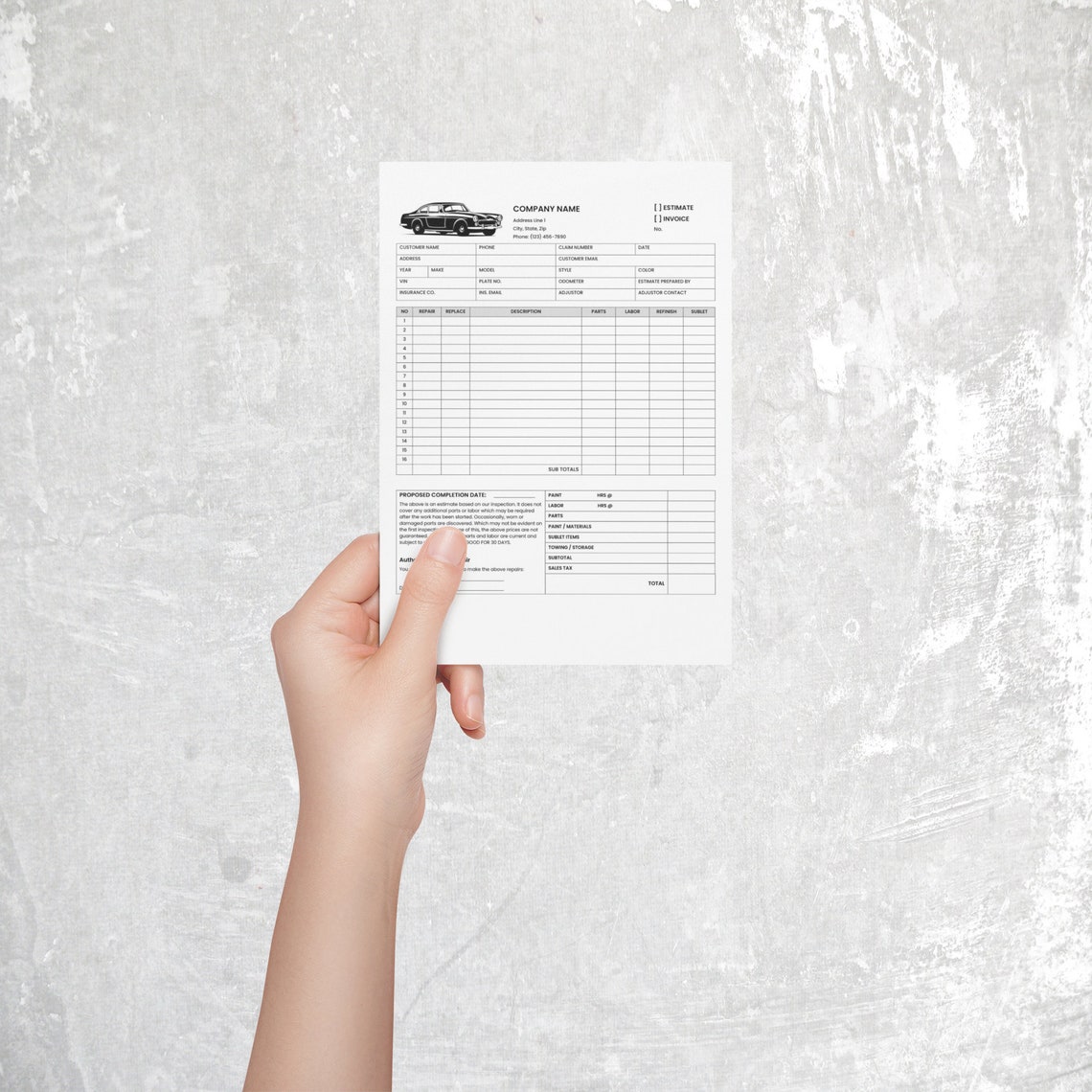 Auto Repair Invoice Template | Editable Car Service Form (word ...