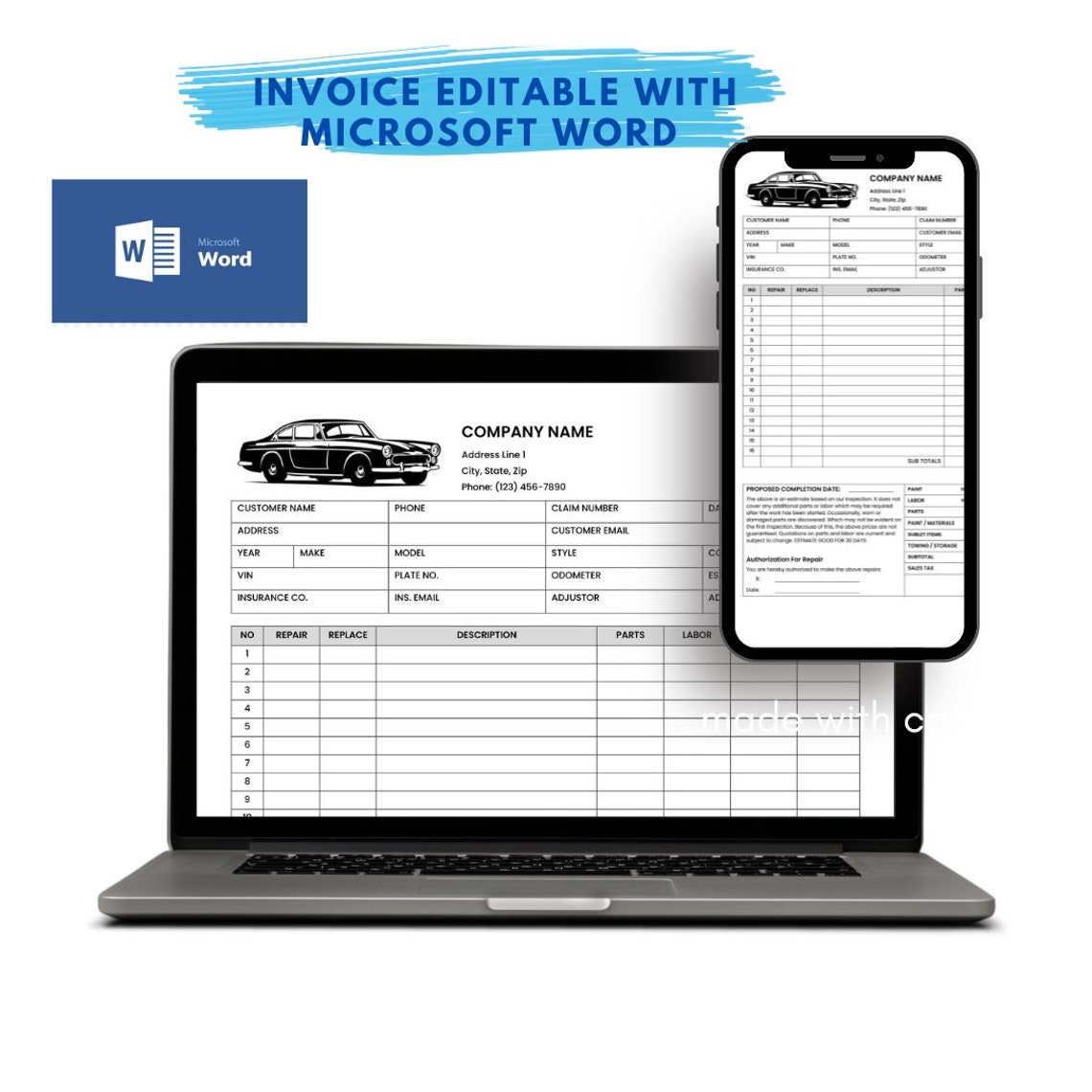 Auto Repair Invoice Template | Oil Change Invoice | Car Repair ...