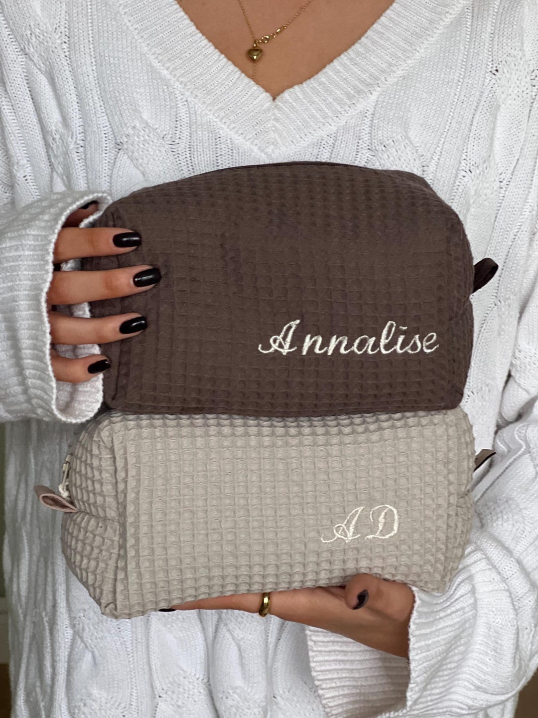 Personalised Cosmetic/makeup Bag in Waffle Fabric, Skincare Bag, Bridal ...