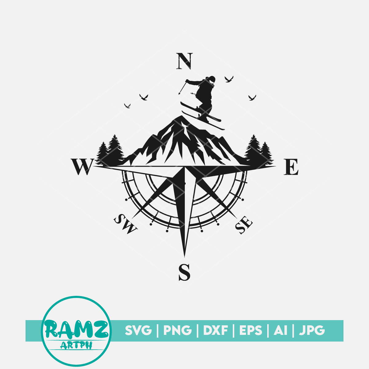 Ski SVG File Compass - Ski Svg, Skiing Svg, Winter Svg, Mountain Svg ...