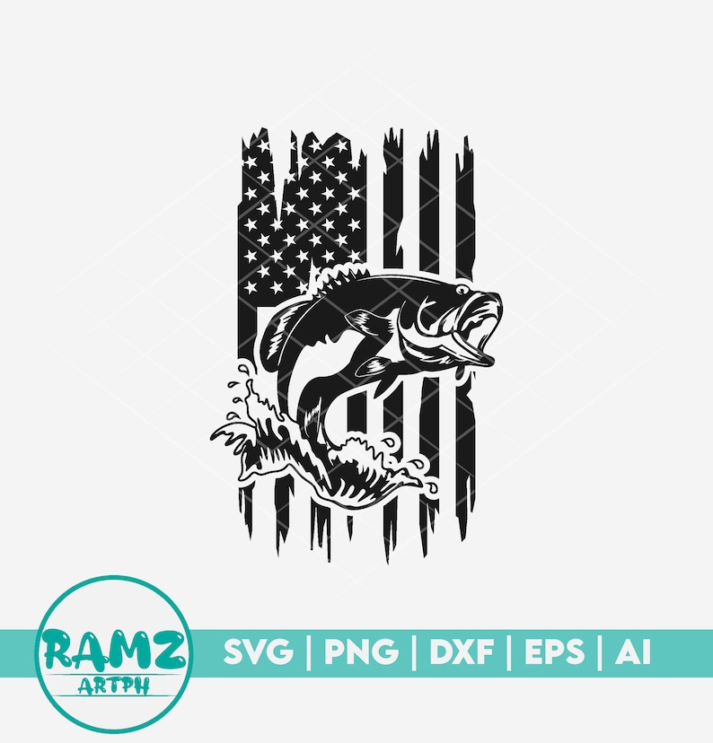 US Flag Fishing SVG File Silhouette Flag Fish Svg Bass Fish | Etsy