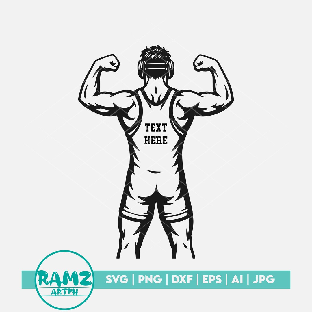 Wrestling SVG Custom Text Design, Strong Wrestler Flexing Pose Vector ...