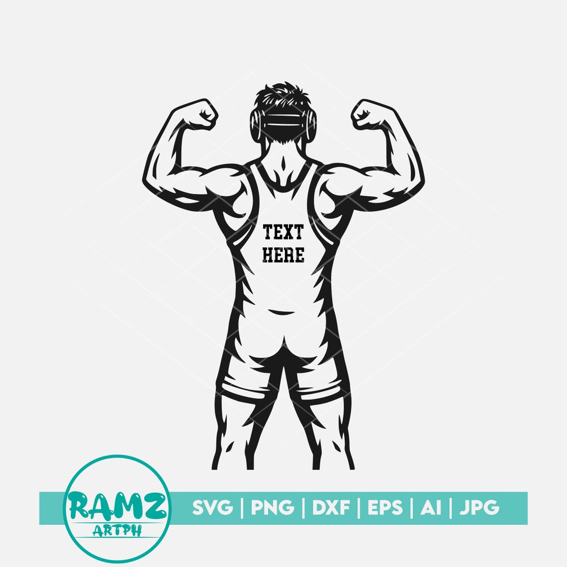 Wrestling SVG Custom Text Design, Strong Wrestler Flexing Pose Vector ...