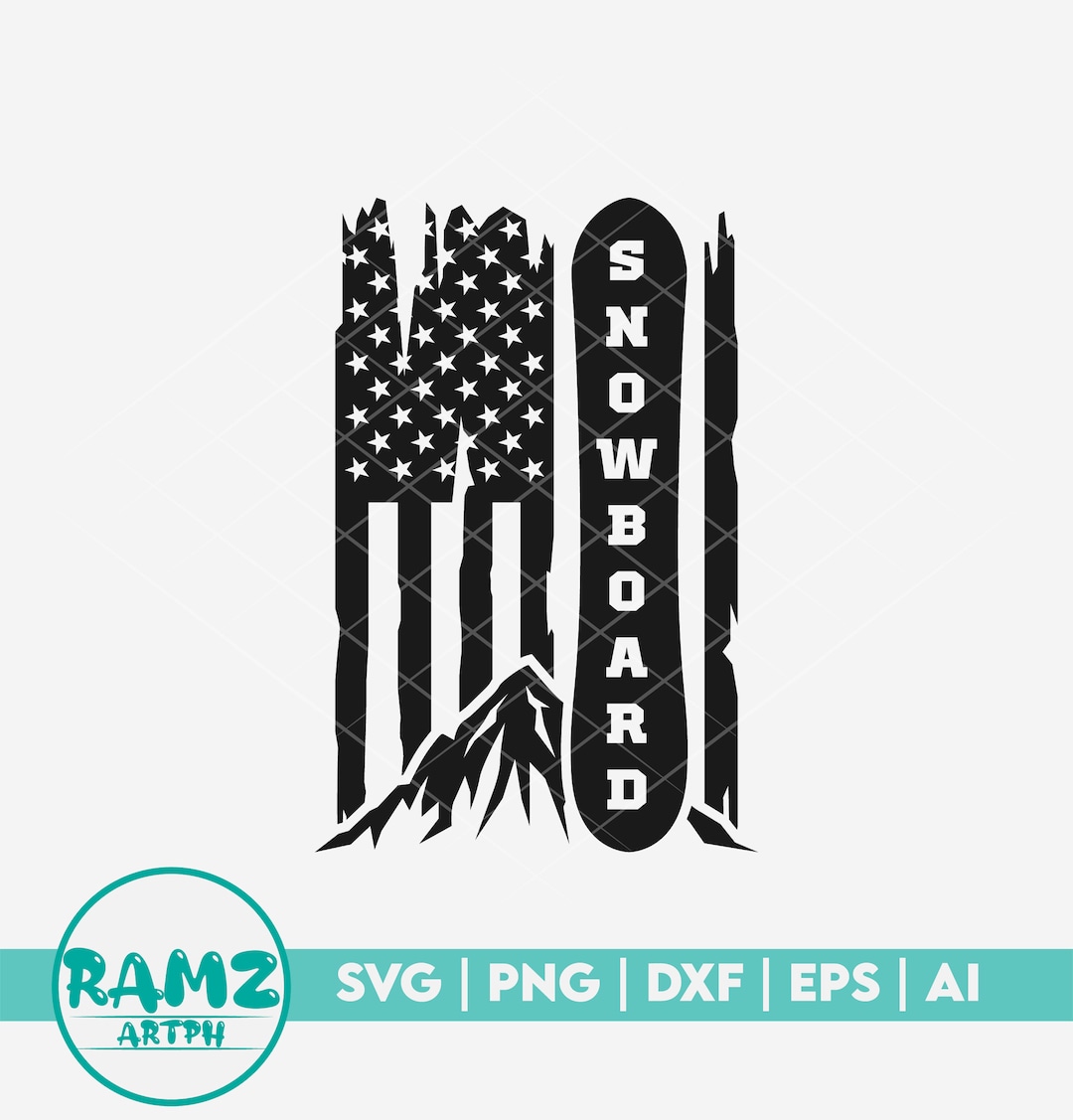 Snowboard SVG File US Flag Mountain and Board - Snowboarding Svg ...