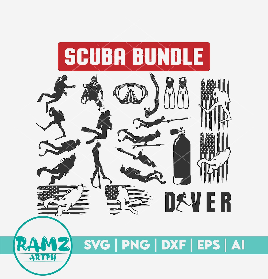 Scuba SVG File Bundle - Scuba Svg, Scuba Diving Svg, Diving Svg, Diver ...