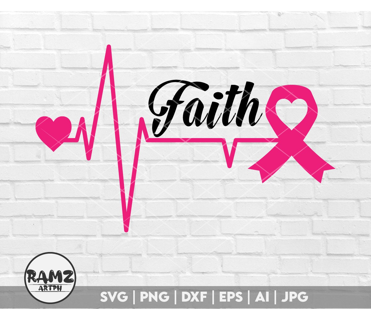 Faith Heartbeat Svg, Cancer Ribbon SVG, Awareness Ribbon SVG, Breast ...