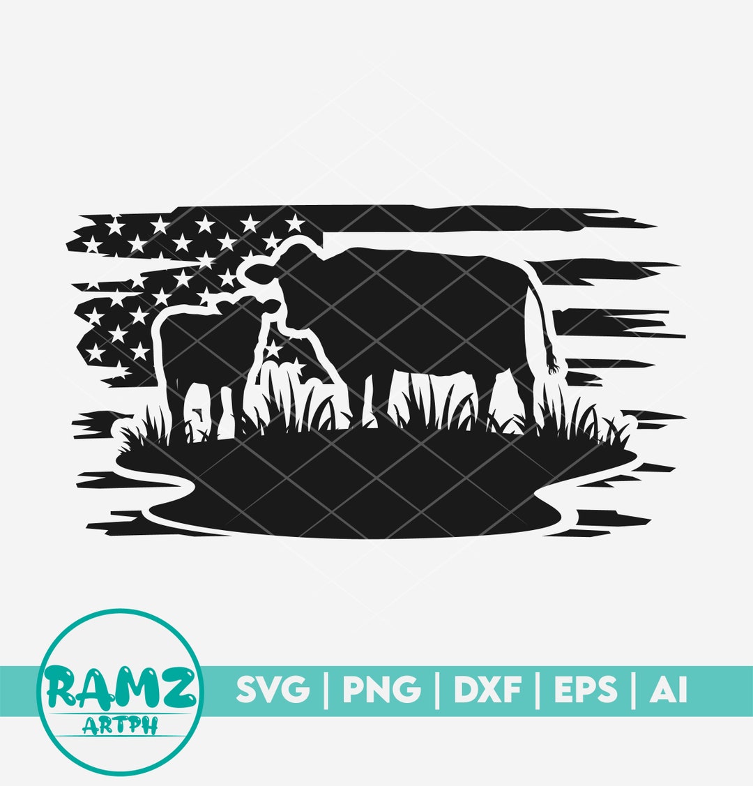 Us Flag Cow SVG File Cow and Baby - Cow Svg, Dairy Cow Svg, Farm Animal ...