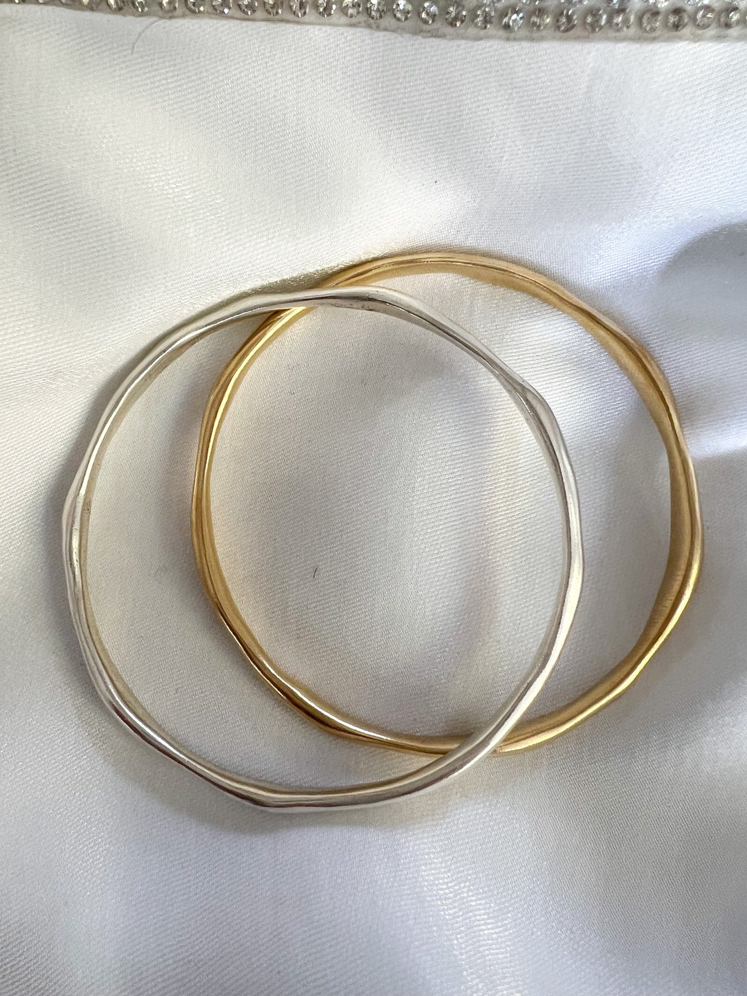 Heavy Silver and Gold Bangle, Stacking Bangle, Irregular Shaped Bangle ...