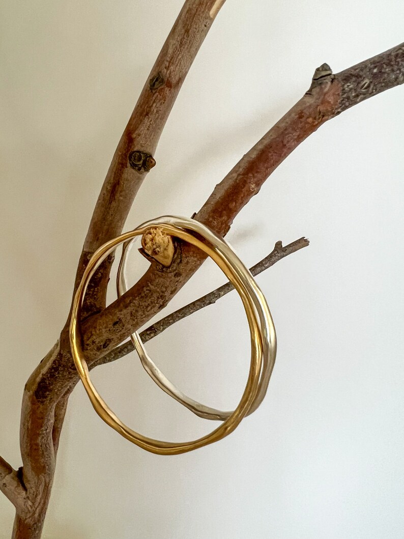 Heavy Silver and Gold Bangle, Stacking Bangle, Irregular Shaped Bangle ...