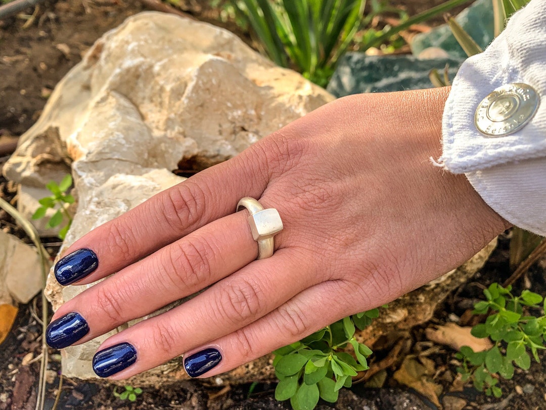 Matt Chunky Stylish Cube Ring, Stamp Ring, Silver Ring, Gold Ring, 14k ...