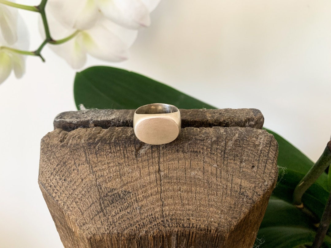 Oval Signet Ring, Stamp Ring, Silver Matt Ring, Gold Ring, Thick Gold ...