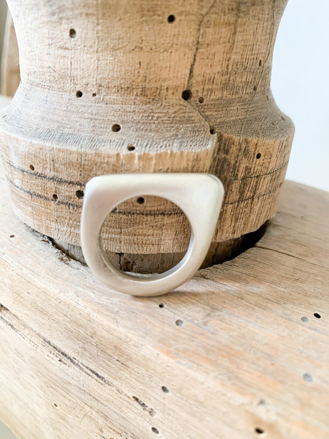 Asymmetric Stackable Ring, Unique Bar Ring With Rounded Edges, Silver ...