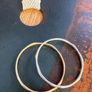 Heavy Silver and Gold Bangle, Stacking Bangle, Irregular Shaped Bangle ...