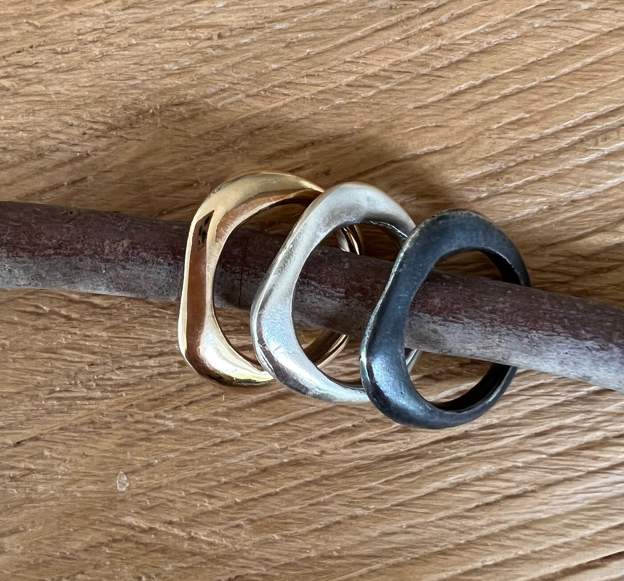 Set of 3 Minimalist Unique Asymetric Bar Rings Rounded Edges - Etsy
