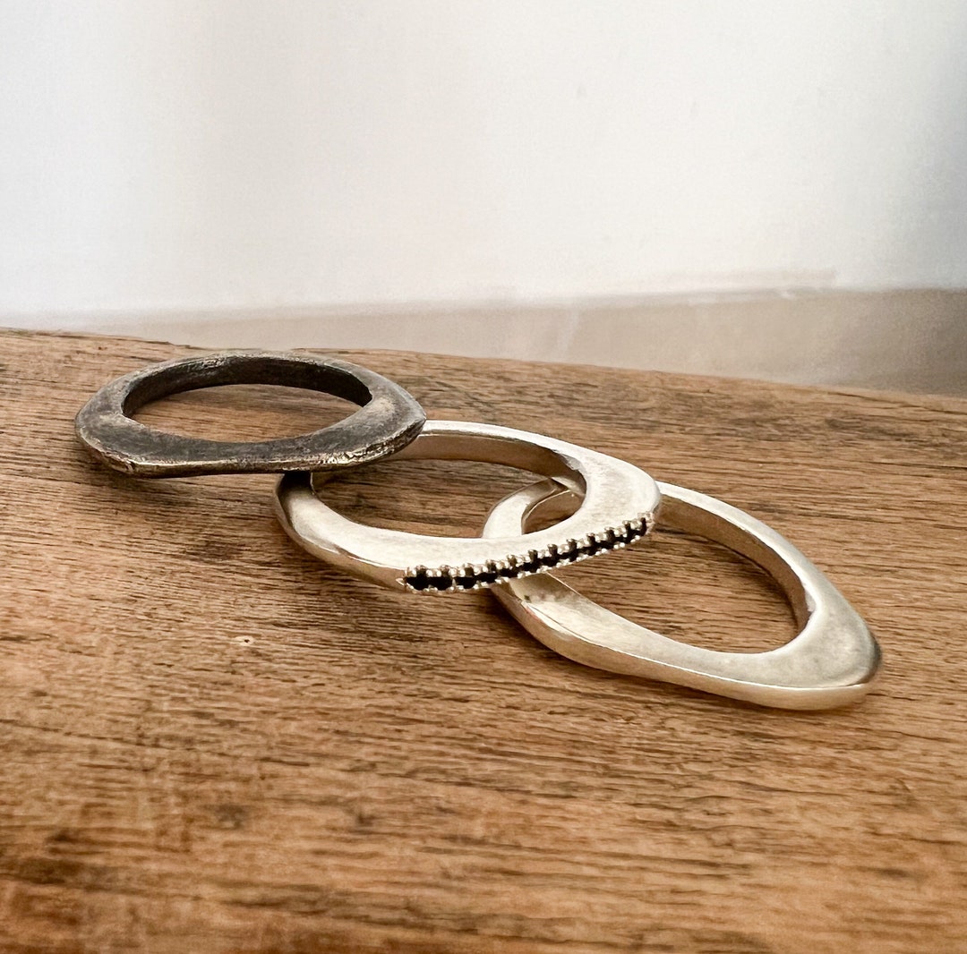 Set of 3 Minimalist Unique Asymmetric Bar Rings, Rounded Edges ...