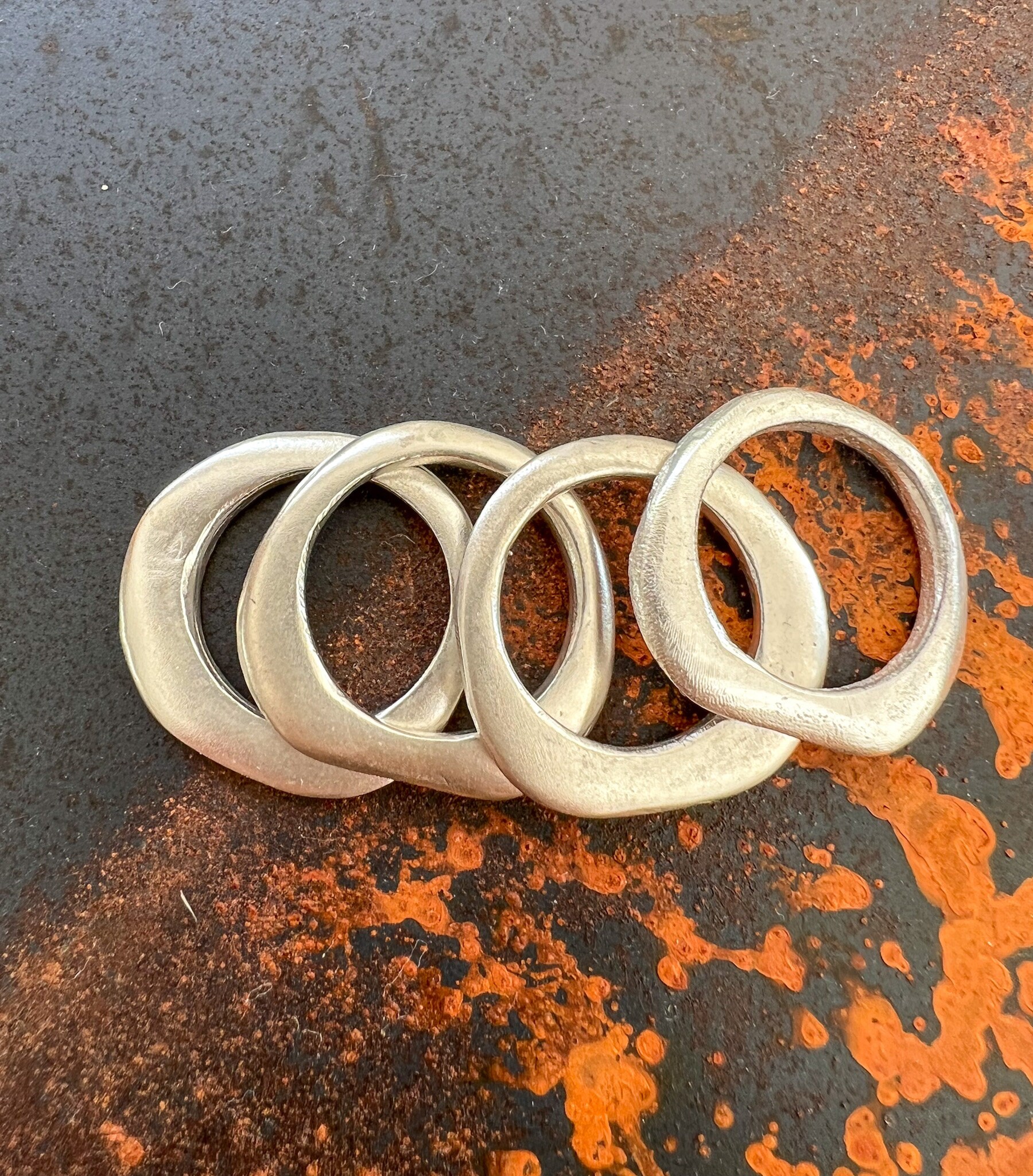 Set of 3 Minimalist Unique Bar Ring Rounded Edges Stackable - Etsy