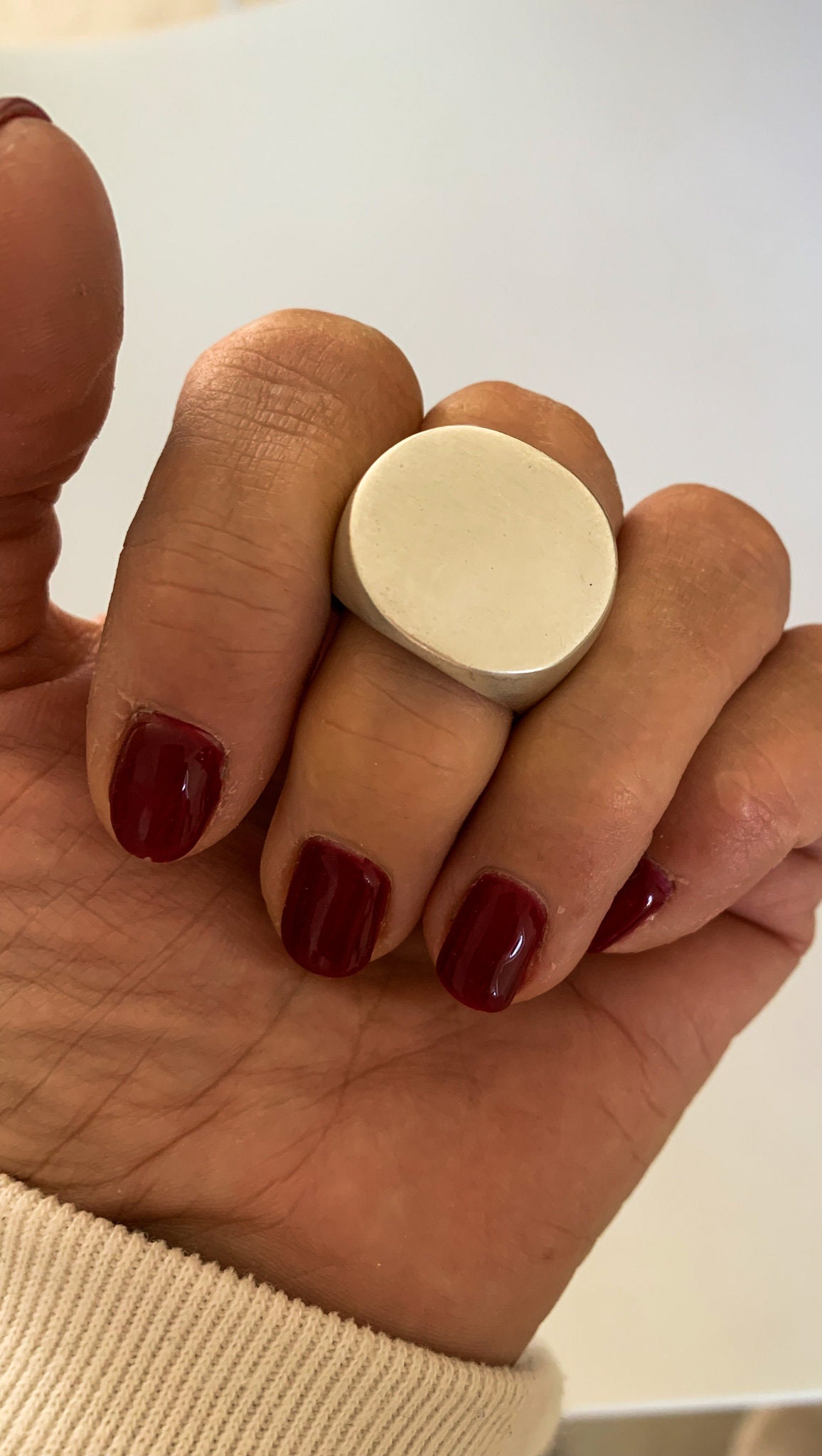 Round Large Domed Ring in Matt Silver. Big Statement Silver Ring. Ring ...