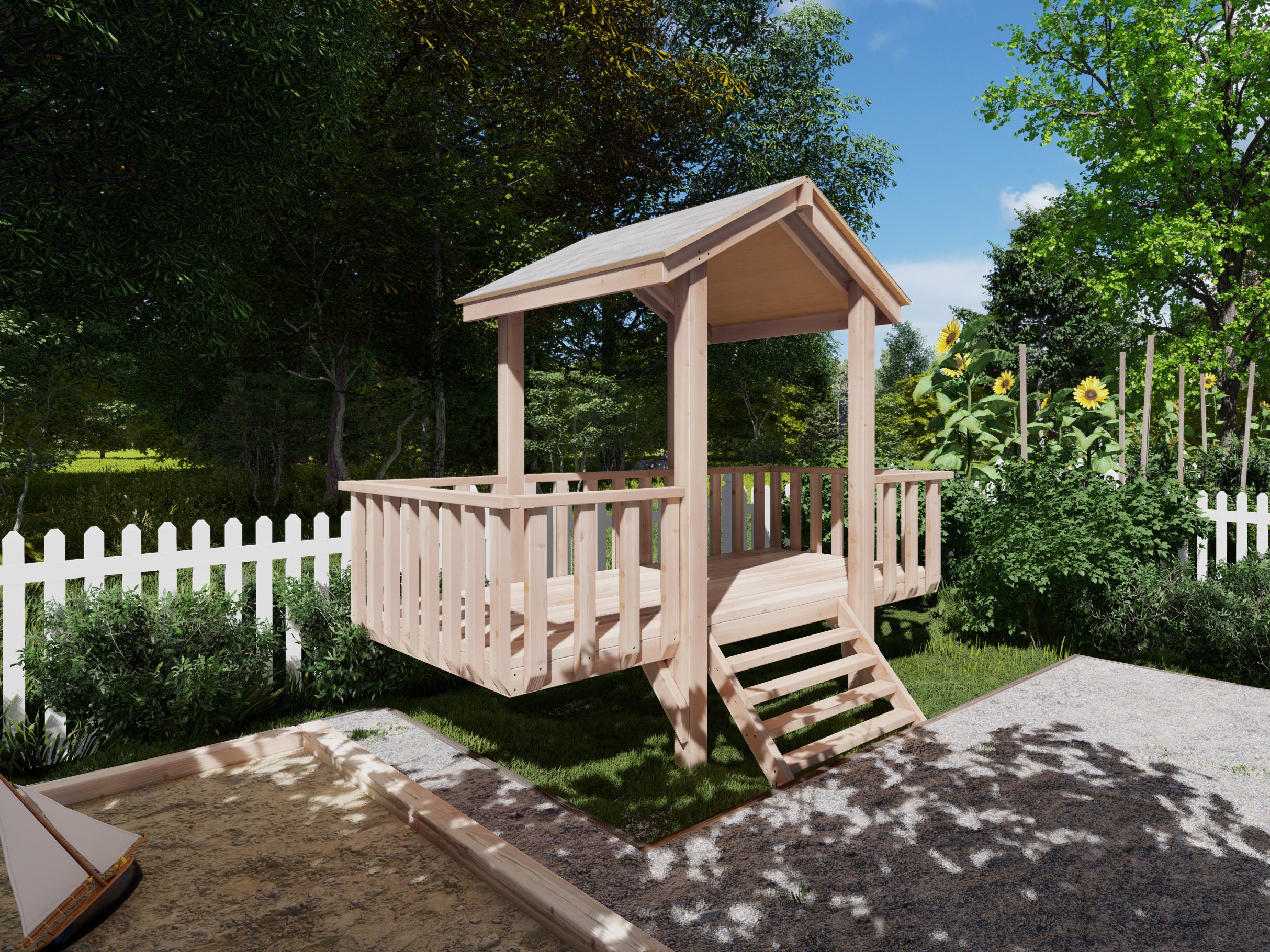 Outdoor Kids Playhouse Plan, Raised Platform With Roof and Stairs, PDF ...