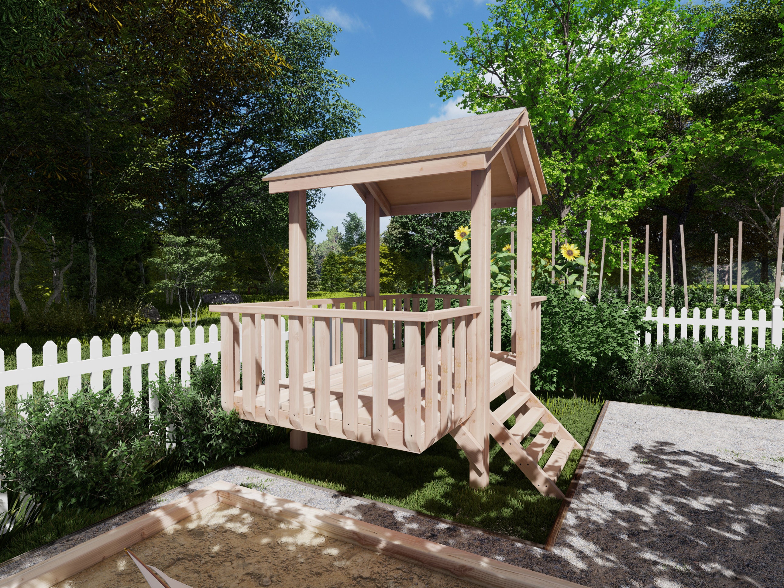 Outdoor Kids Playhouse Plan, Raised Platform With Roof and Stairs, PDF ...