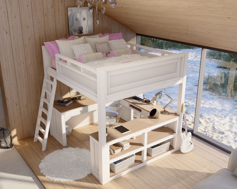 Full Loft Bed Plan With Desk and Storage, PDF Download - Etsy New Zealand
