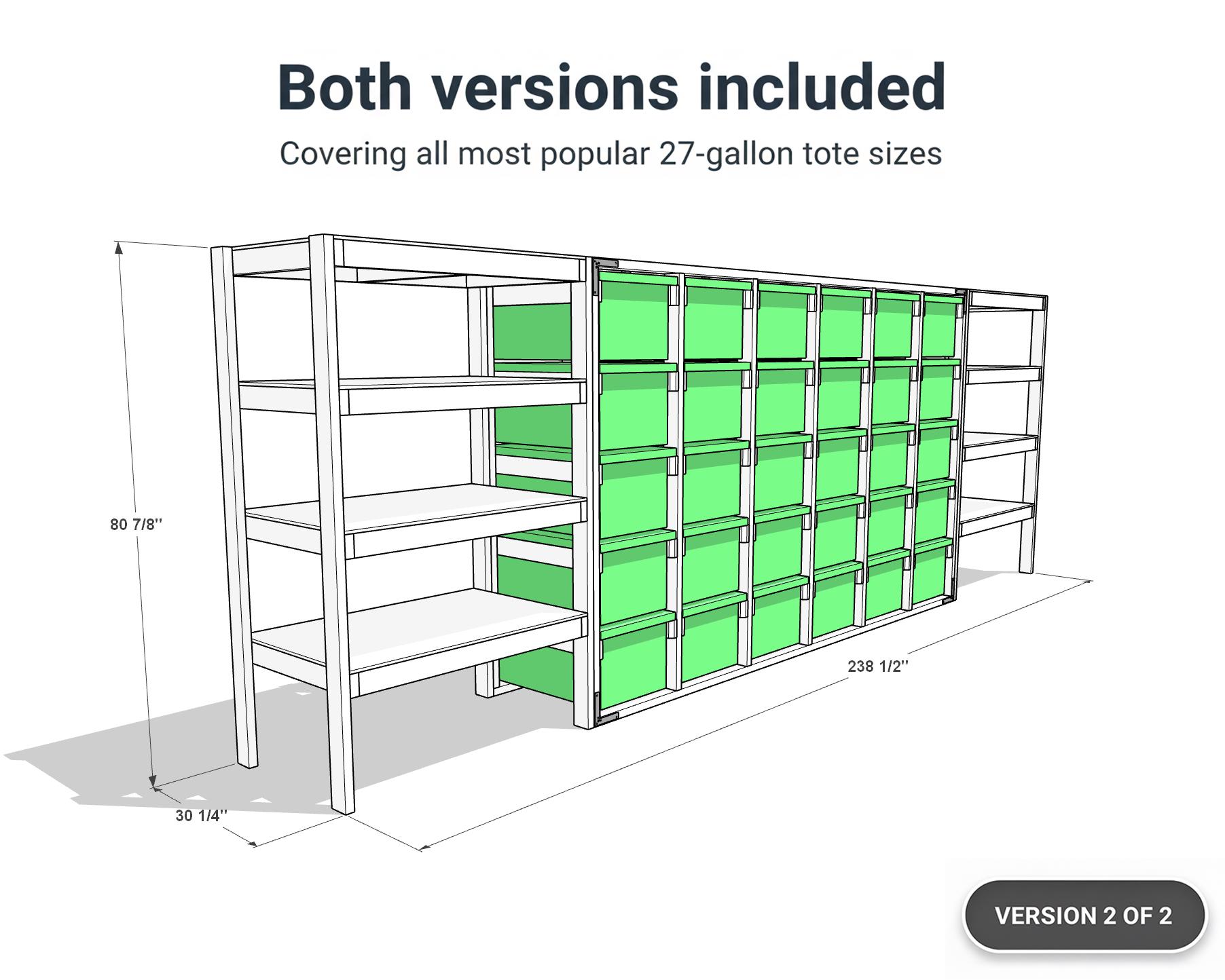 27-gallon Tote Storage Rack Plan (PDF): Double Shelf, Center 6-wide X 5 ...