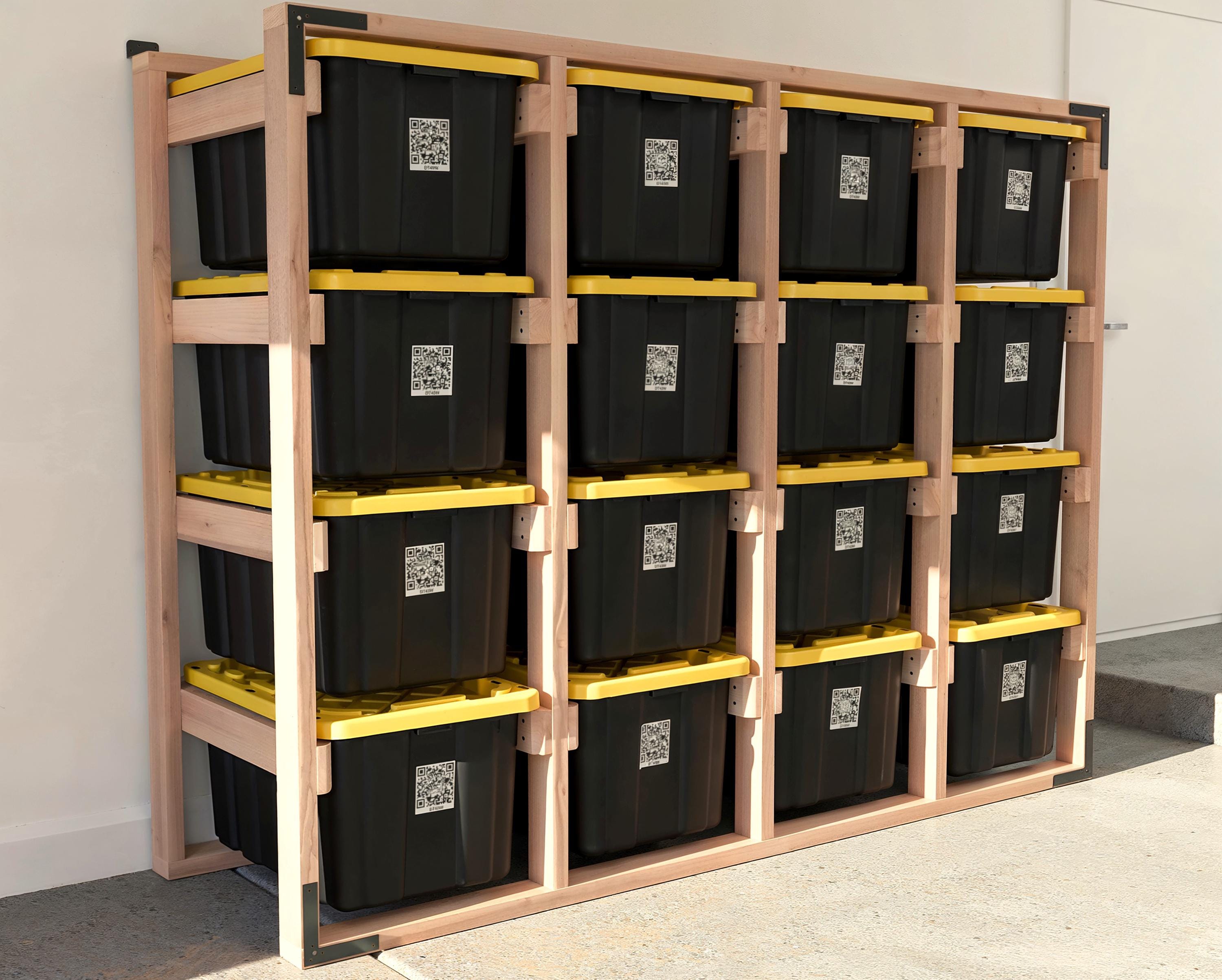 27-gallon Tote Storage Rack Plan (PDF): 4-wide X 4-high Racks (16 Totes ...