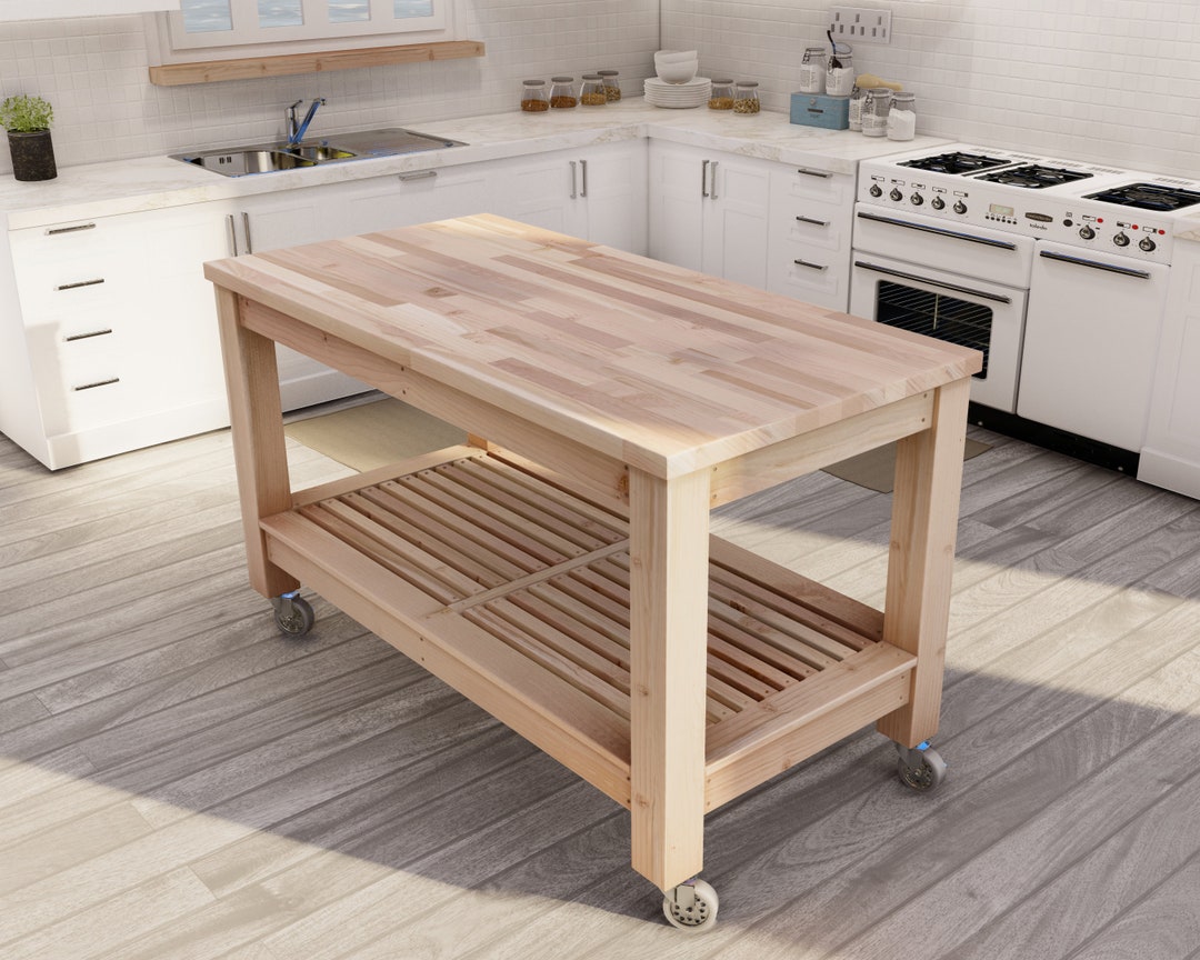 Kitchen Island Plan, Butcher Block Top, Shelf, Casters, PDF Download - Etsy