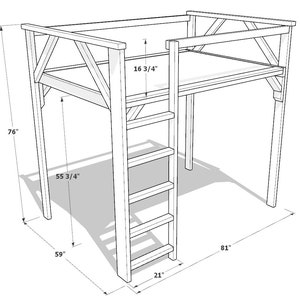 PDF Download, DIY Loft Bed Plan for Full Size Mattress, Full Size Loft ...