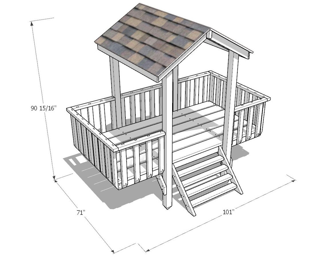 Outdoor Kids Playhouse Plan, Raised Platform With Roof and Stairs, PDF ...