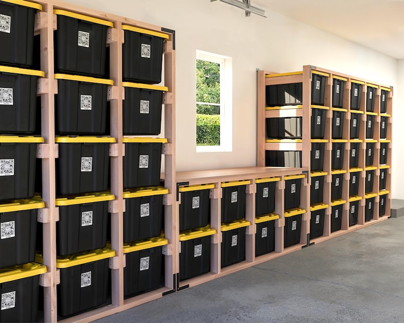 27‑gallon Tote Storage Rack Plan (PDF): 3×5 Rack + 4×2 Workbench + 5×5 ...