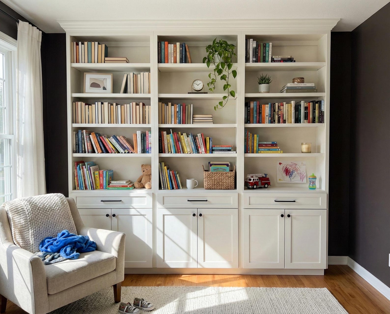 DIY Built-in Bookshelves Plan PDF: Floor-to-ceiling With Cabinet Doors ...