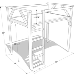 PDF Download, DIY Loft Bed Plan Full Size Mattress, Full Size Loft Bed ...