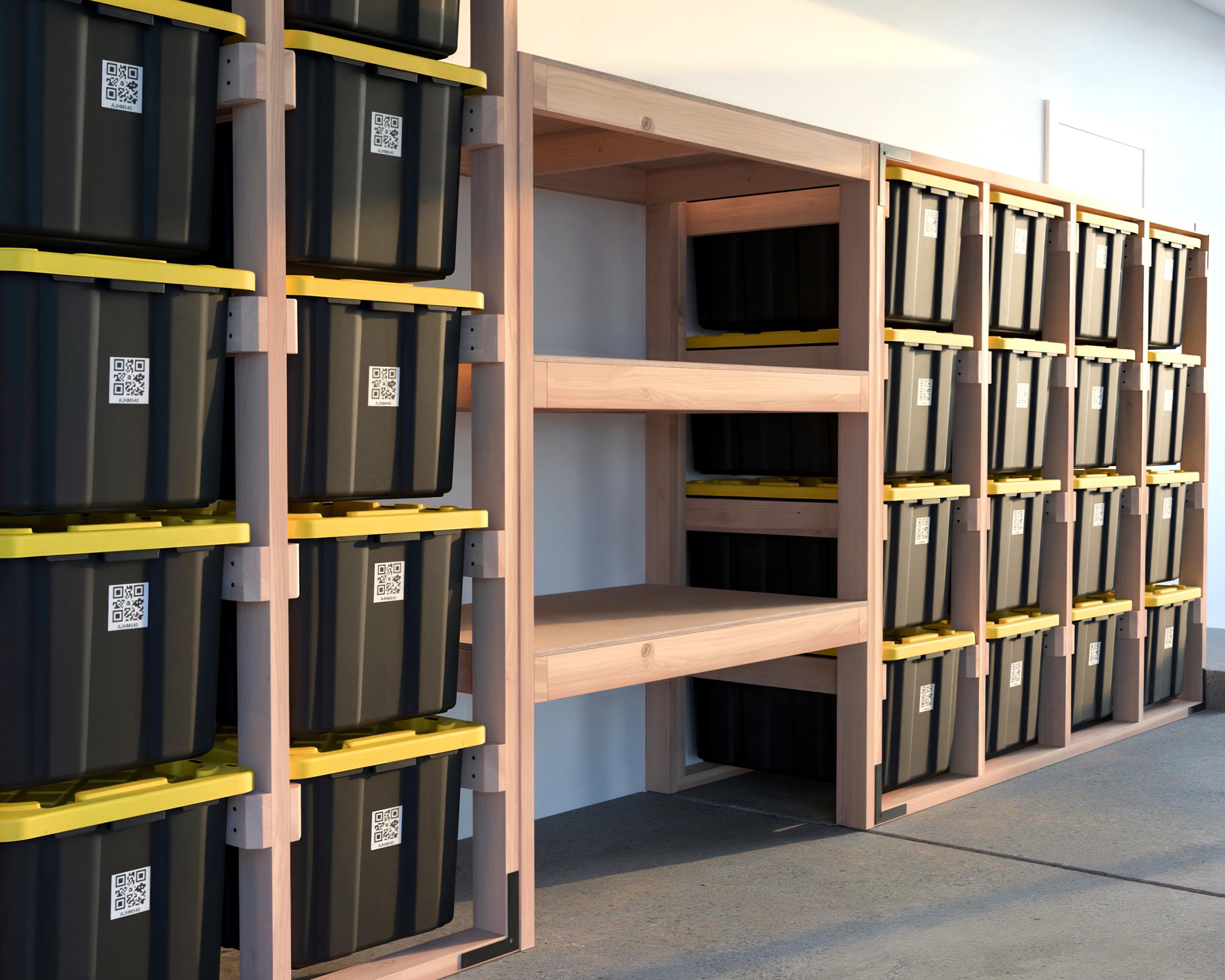 27-gallon Tote Storage Rack Plan (PDF): 3-wide X 5-high Rack, Center ...