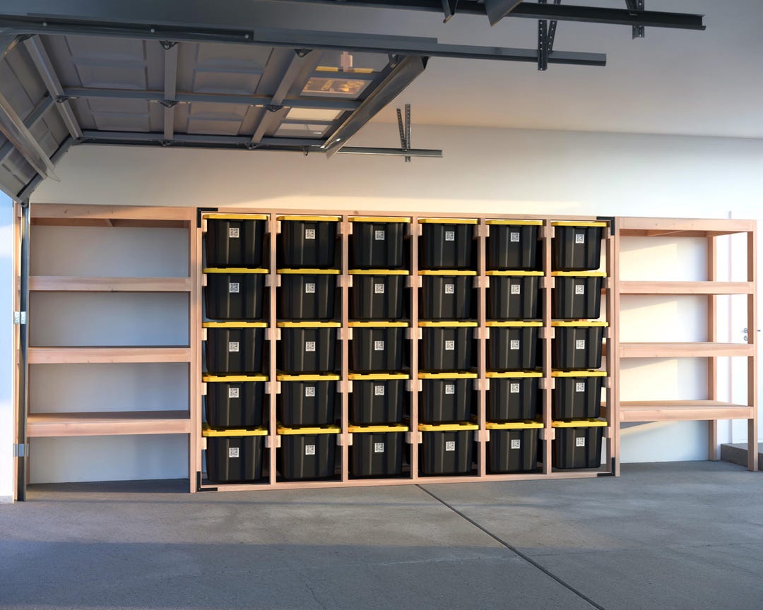 27-gallon Tote Storage Rack Plan (PDF): Double Shelf, Center 6-wide X 5 ...