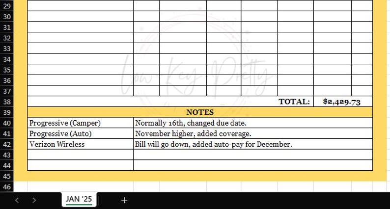 Monthly Bill Tracker Template, Printable Bill Tracking, Fillable Excel ...