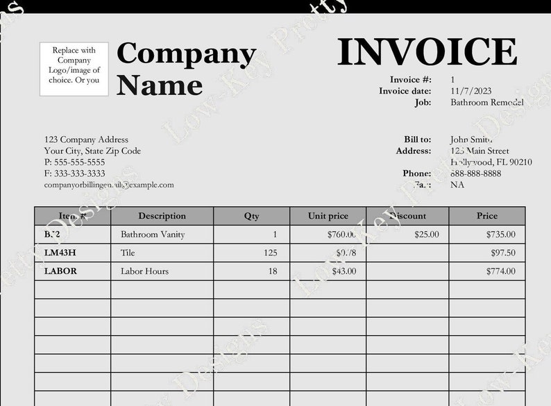 Editable Invoice Template, Printable Invoice, Fillable Excel, Small ...