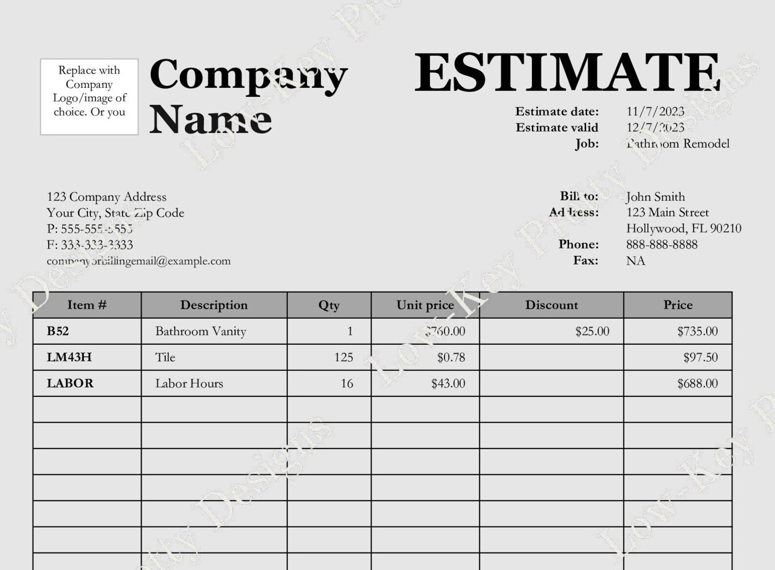 Editable Estimate Template, Printable Estimate, Fillable Excel ...