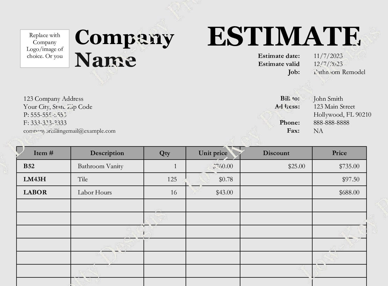Editable Estimate Template, Printable Estimate, Fillable Excel ...