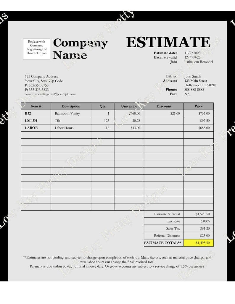 Editable Estimate Template, Printable Estimate, Fillable Excel ...