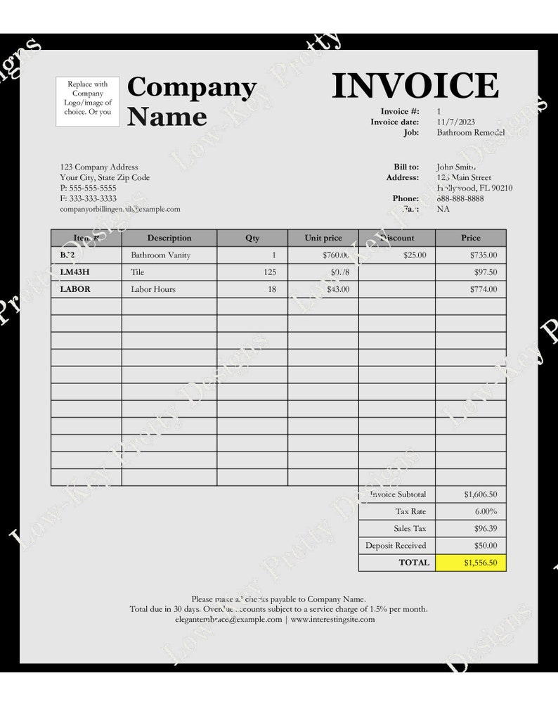 Editable Invoice Template, Printable Invoice, Fillable Excel, Small ...