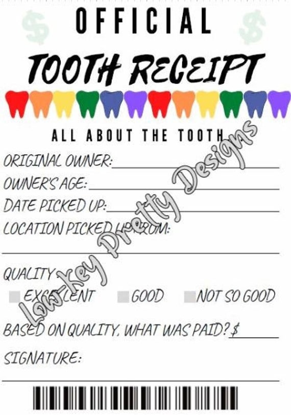 Tooth Receipt for Kids Official Tooth Receipt with or | Etsy