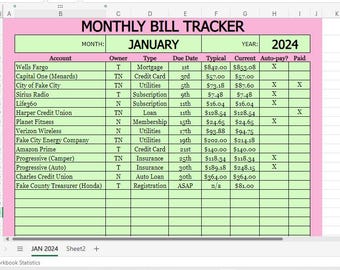 Monthly Bill Tracker Template, Printable Bill Tracking, Fillable Excel ...