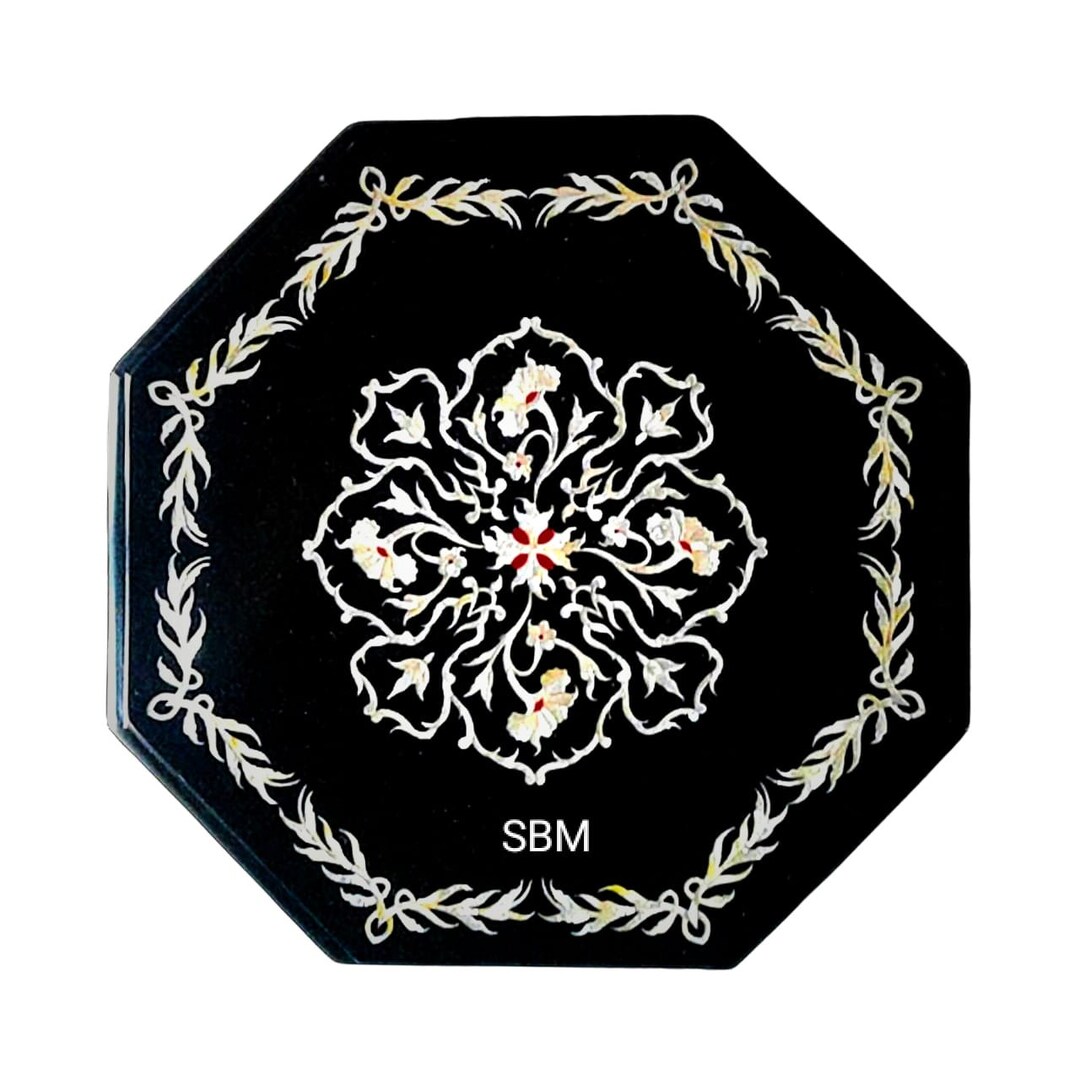 Luxurious Tebil Top in Black With Intricate Inlay Marble Unique ...