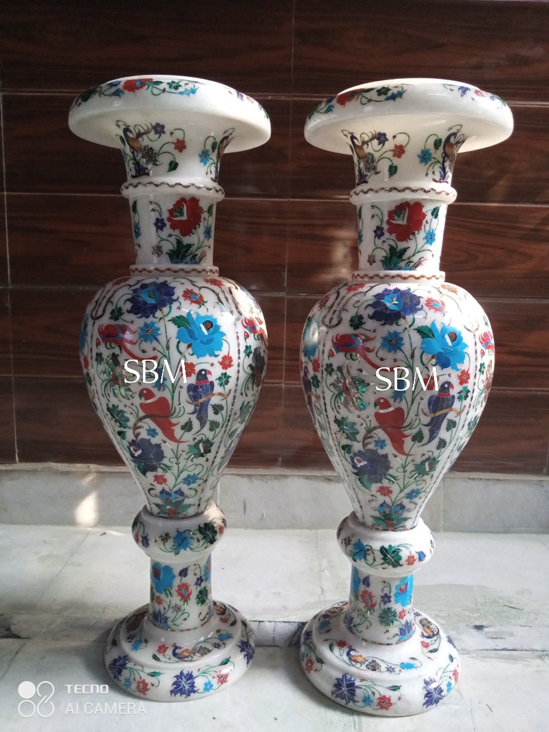Handcrafted White Marble Flower Vase - Inlay Marble Home Décor for ...